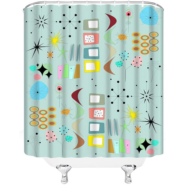 Corrigan Studio® Mid Century Shower Curtain Retro Atomic Abstract Modern Geometric Colorful ...